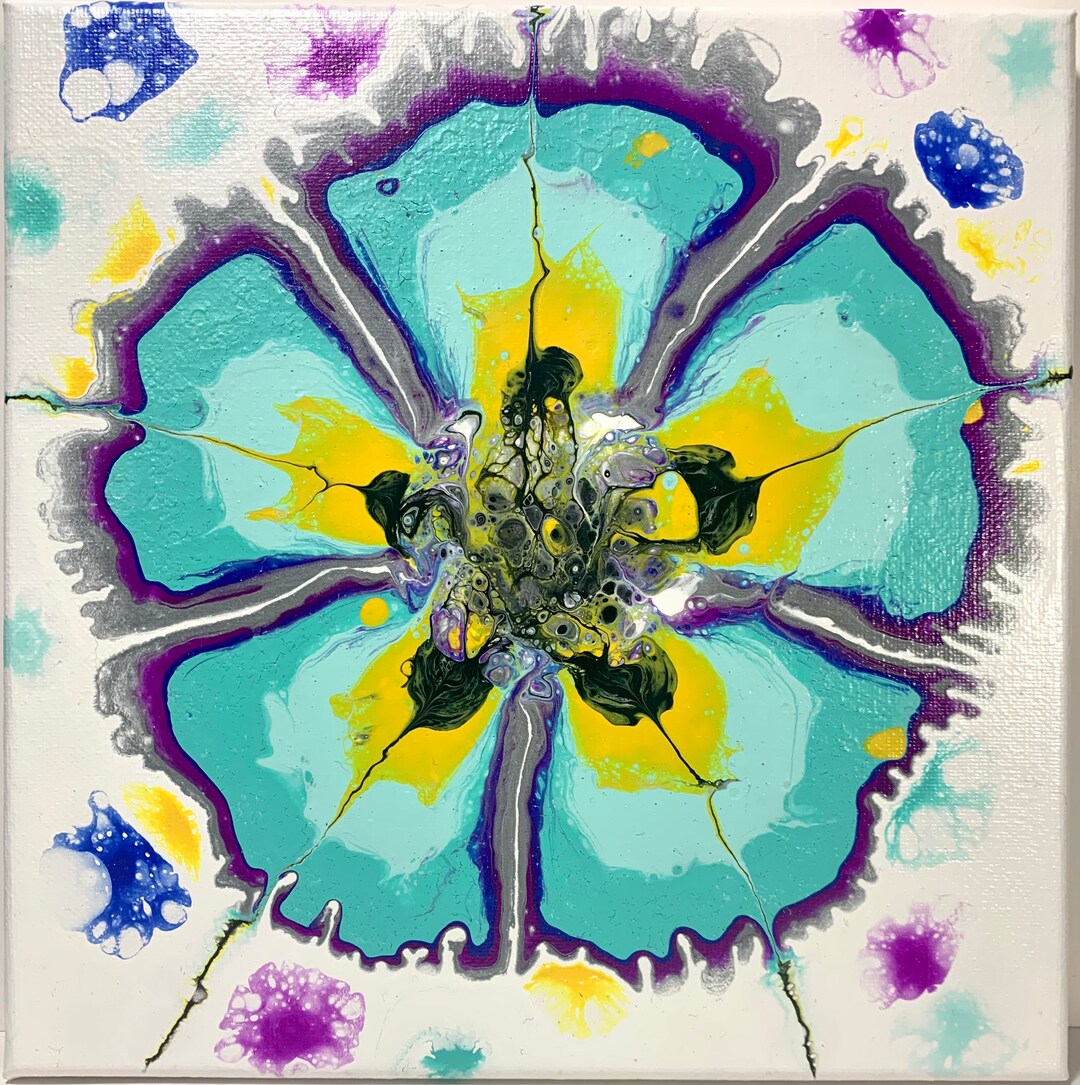 Forget Me Not Inspired Acrylic Pour Painting on a 10x10 Inch Stretched ...