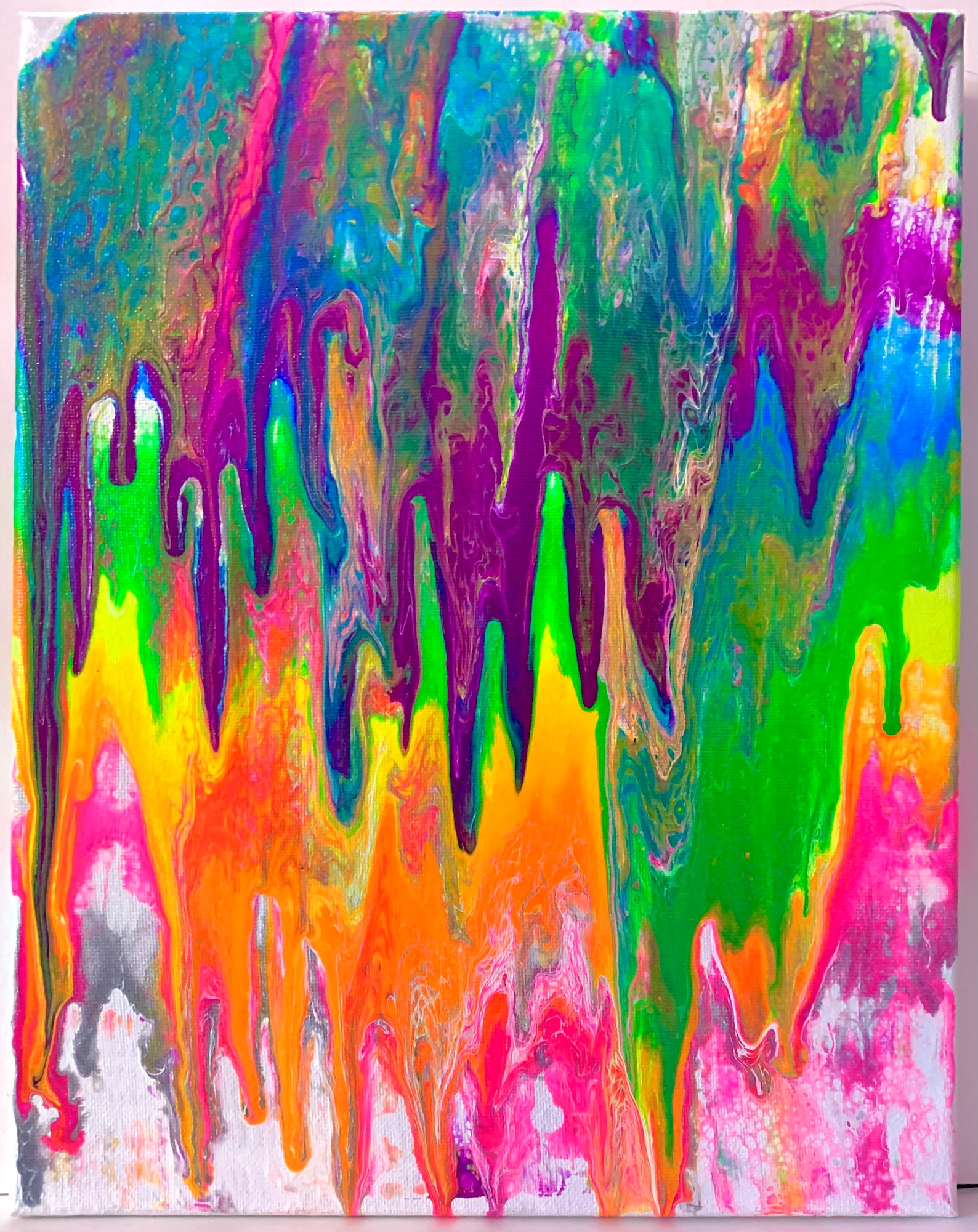 Neon Dripping Rainbow Acrylic Pour Painting, 11x14 Inches, Stretched ...