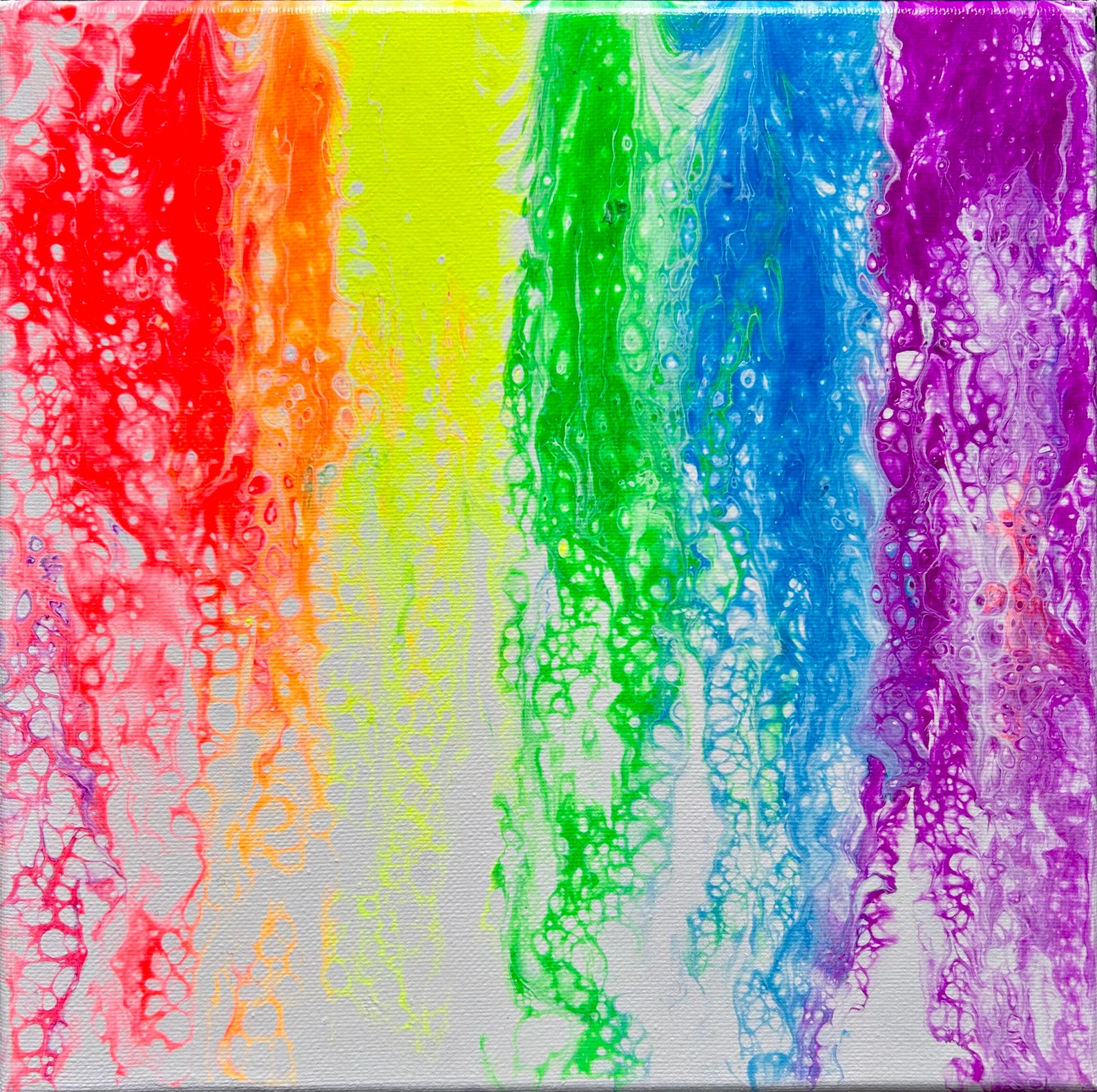 Original Artwork, Dissolving Colors Rainbow Acrylic Pour Painting, on a ...