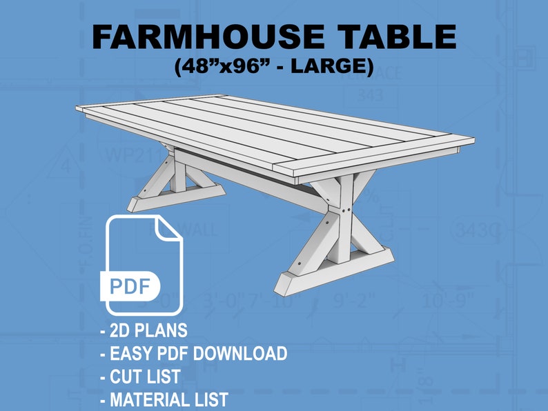 Farmhouse Table Plans (size: 4'x8') - Etsy