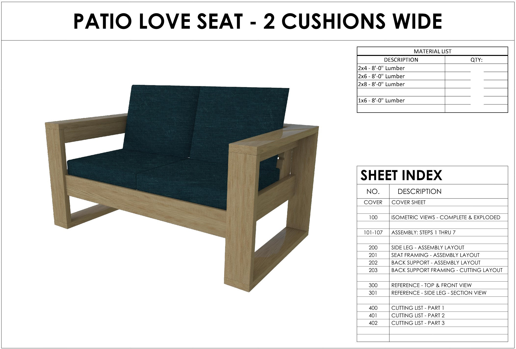 Patio Love Seat 2 Cushions Wide - Etsy
