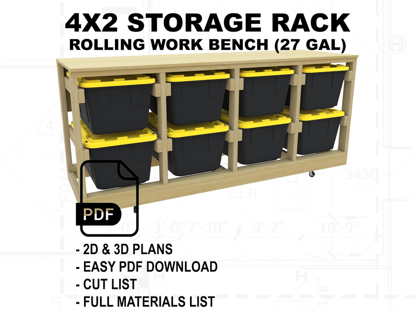 DIY 27 Gallon Bin Storage Rack & Bench - 4 Units Wide, 2 Units Tall - Etsy