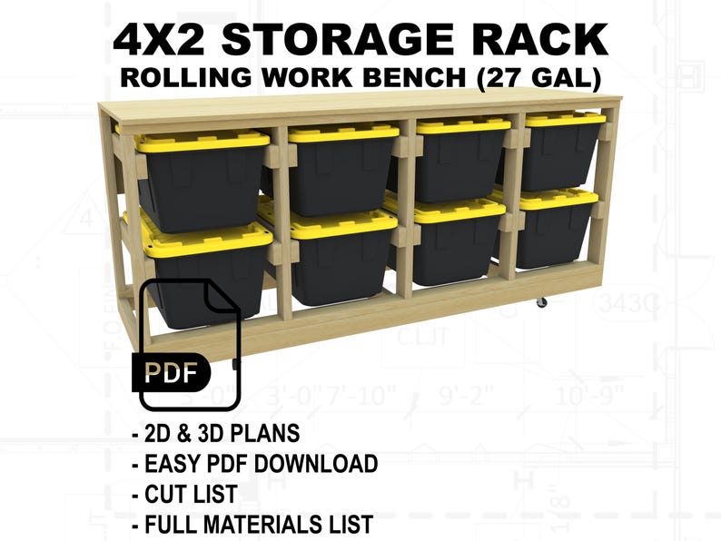 DIY 27 Gallon Bin Storage Rack & Bench - 4 Units Wide, 2 Units Tall - Etsy