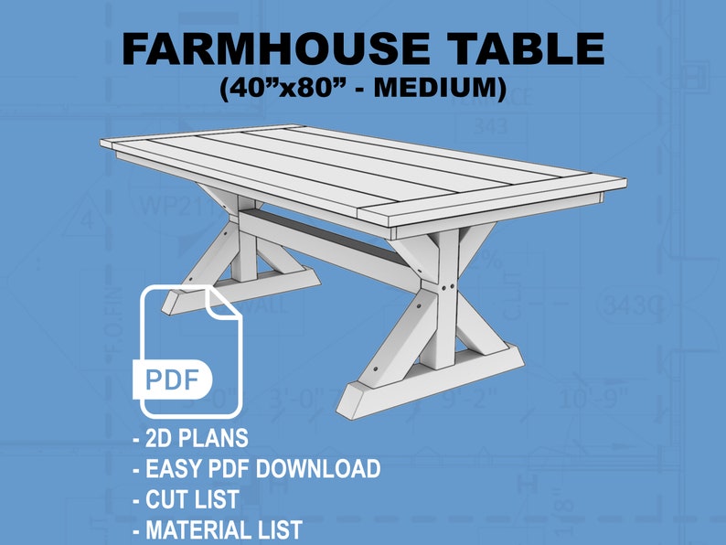 Farmhouse Table Plans (MEDIUM) Size: 40"x80" - Etsy