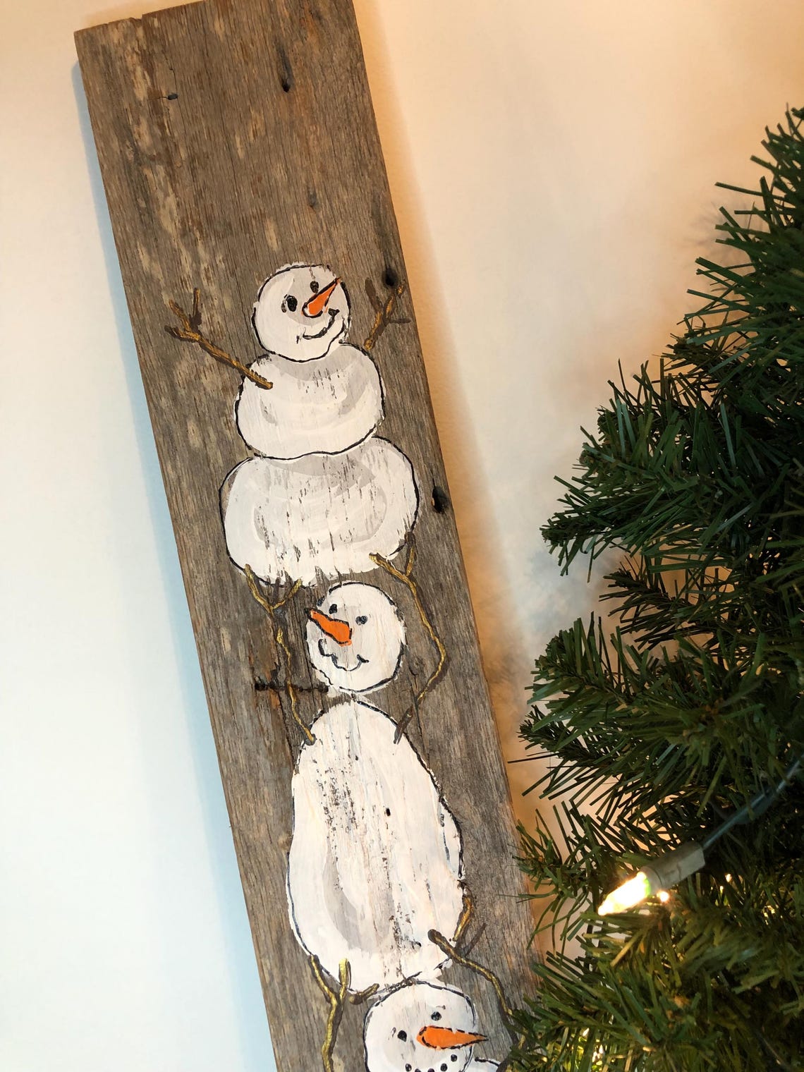 Stack of Snowmen on Barnwood Ready Ro Ship - Etsy
