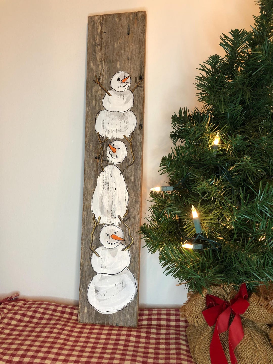 Stack of Snowmen on Barnwood Ready Ro Ship - Etsy