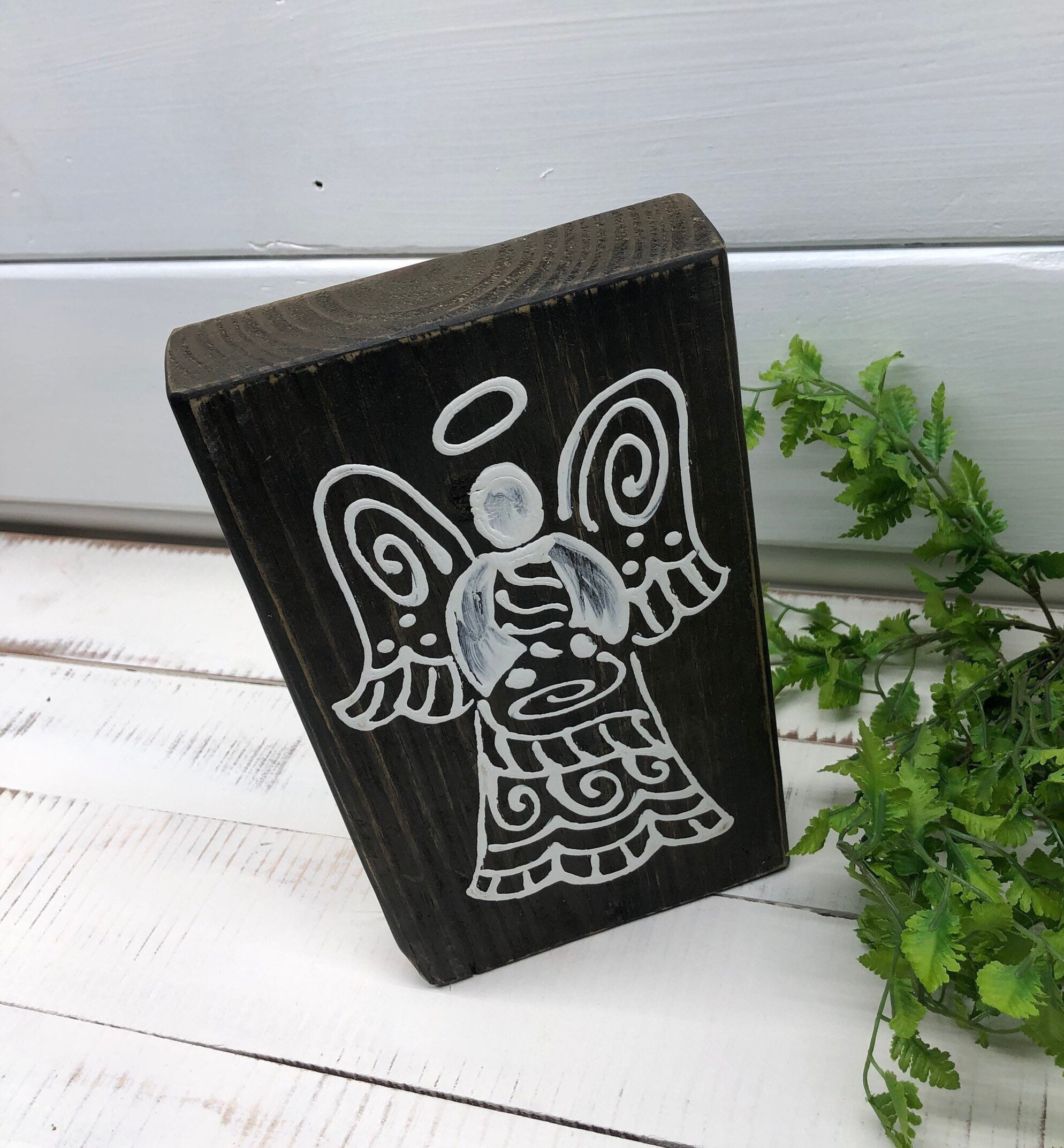 Farmhouse Angel, Rustic Wood Angels, Handpainted Texture Angels on ...