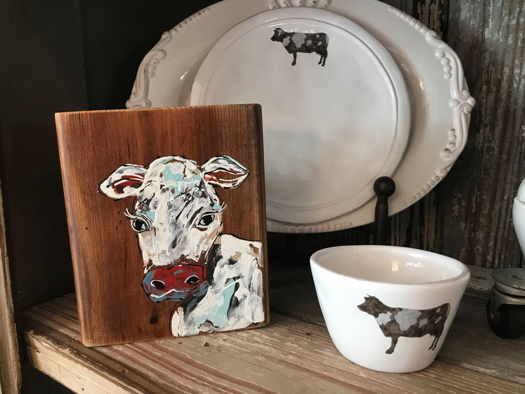 Cow Decor, Hand Painted Wood, Hand Painted Cows, Reclaimed Wood, Rustic ...