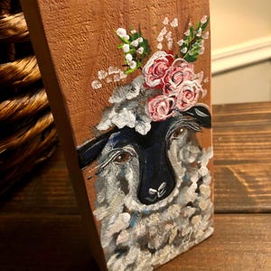 Sheep With Flowers Farm Animal, Hand Painted Shelf Sitter - Etsy