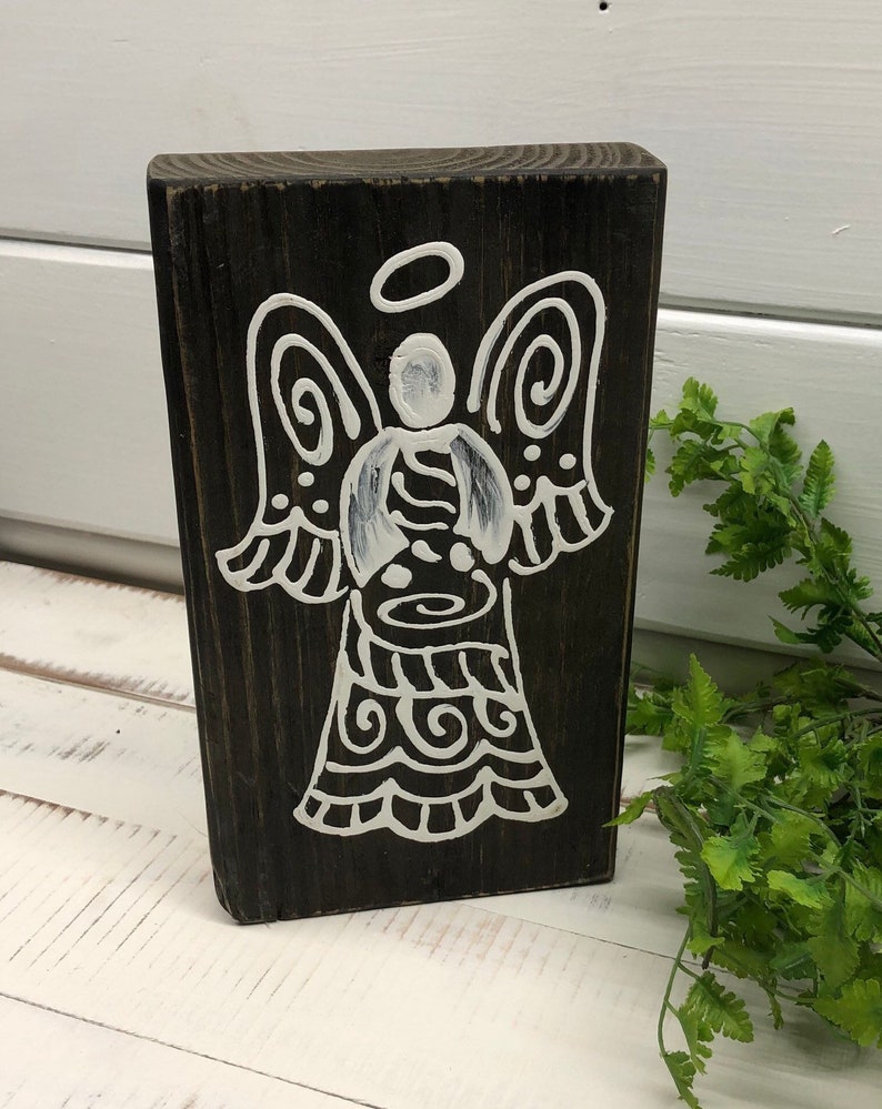 Farmhouse Angel, Rustic Wood Angels, Handpainted Texture Angels on ...