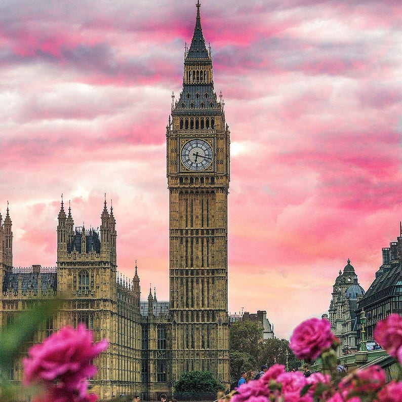 Londres Big Ben Pink bloque de acrílico 4 BalazsRomsics x4 / 6 x 6 ...