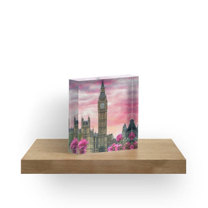 Londres Big Ben Pink bloc acrylique BalazsRomsics 4 x4 / 6 x 6 ...