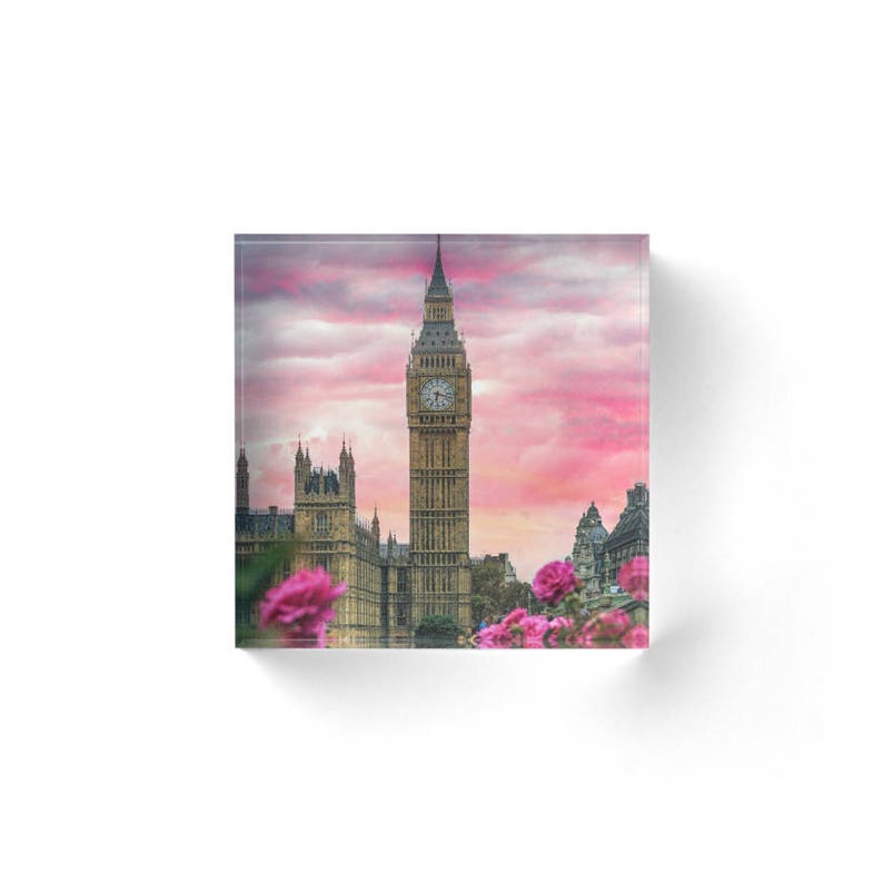 Londres Big Ben Pink bloque de acrílico 4 BalazsRomsics x4 / 6 x 6 ...