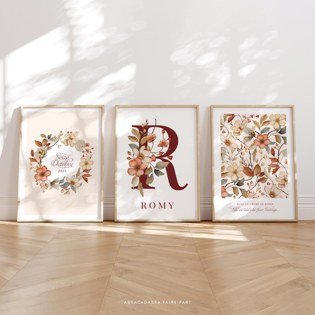 Wildflower Children's Posters, Set of 3 Personalized Posters With ...