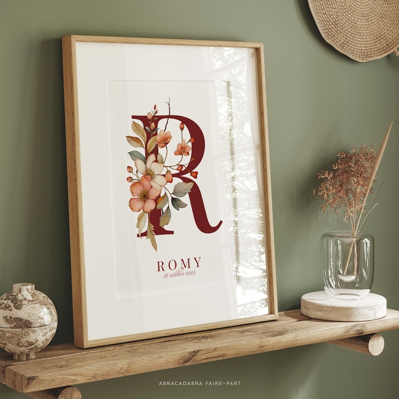 Letter Poster Decorated With Flowers for Children's Room, Vintage Chic ...