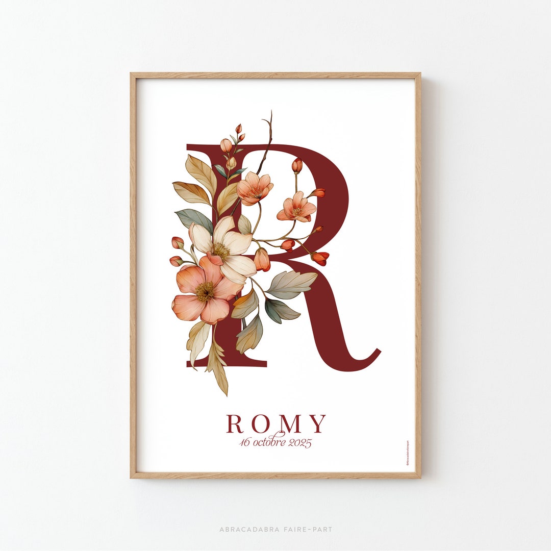 Letter Poster Decorated With Flowers for Children's Room, Vintage Chic ...