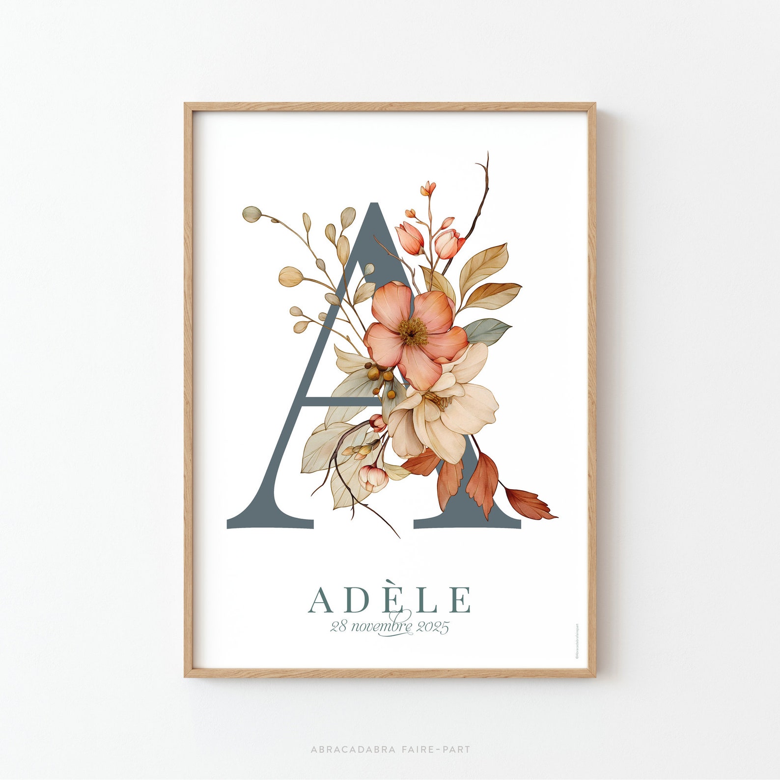 Letter Poster Decorated With Flowers for Children's Room, Vintage Chic ...