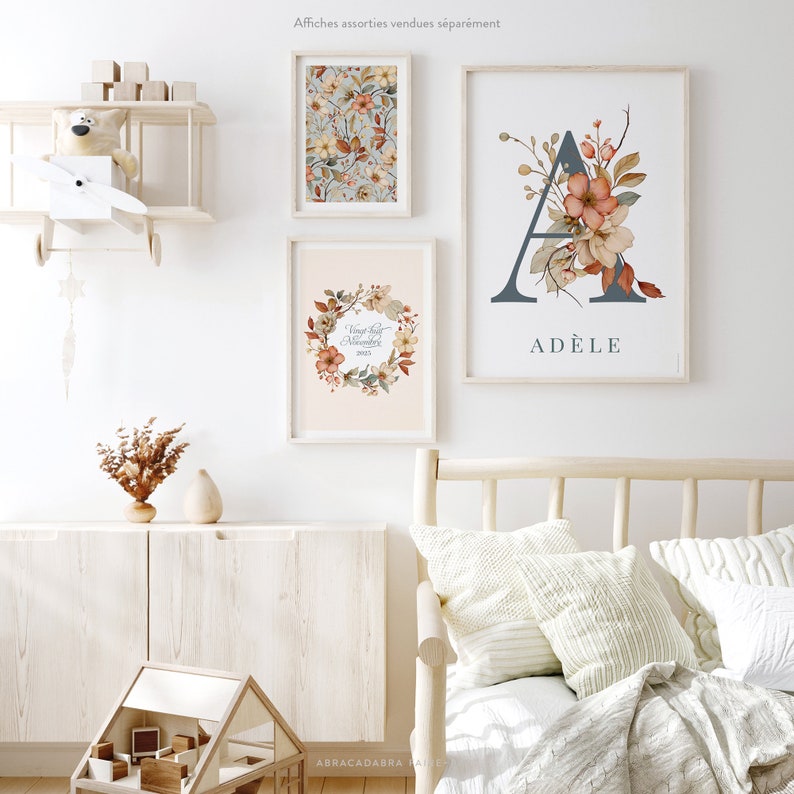 Letter Poster Decorated With Flowers for Children's Room, Vintage Chic ...