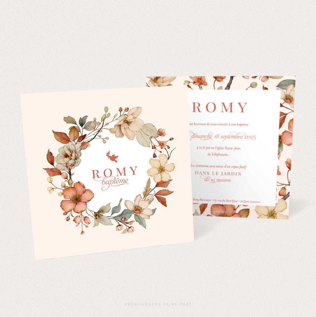 Birth Announcement for Girl With Wildflowers, Baptism Announcement for ...