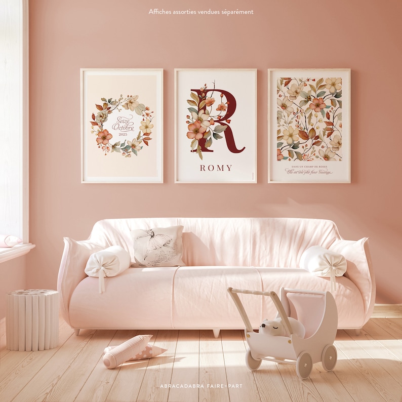 Letter Poster Decorated With Flowers for Children's Room, Vintage Chic ...