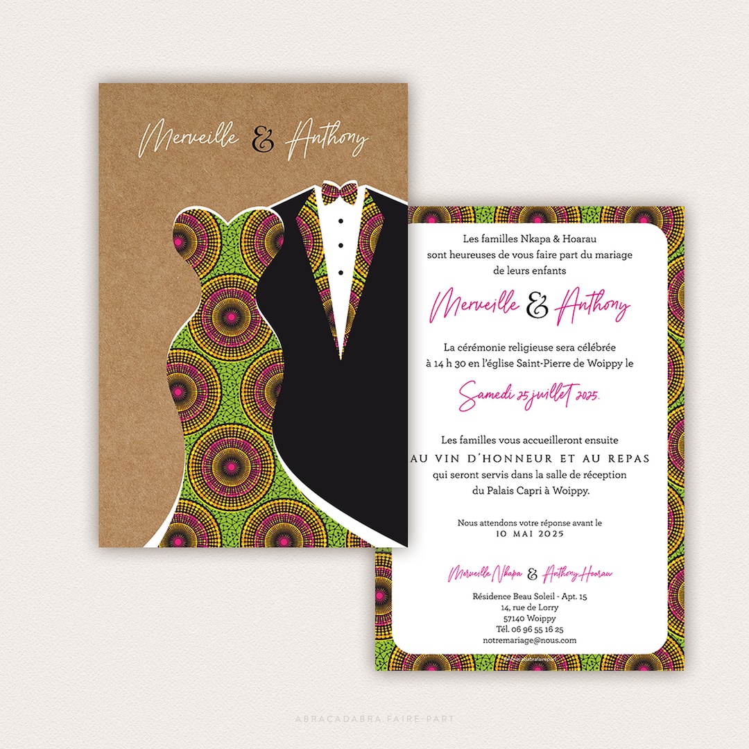 African Wedding Invitation With Wedding Dress and Wax Suit Digital ...