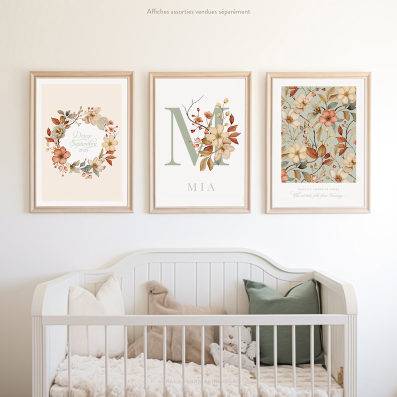 Letter Poster Decorated With Flowers for Children's Room, Vintage Chic ...