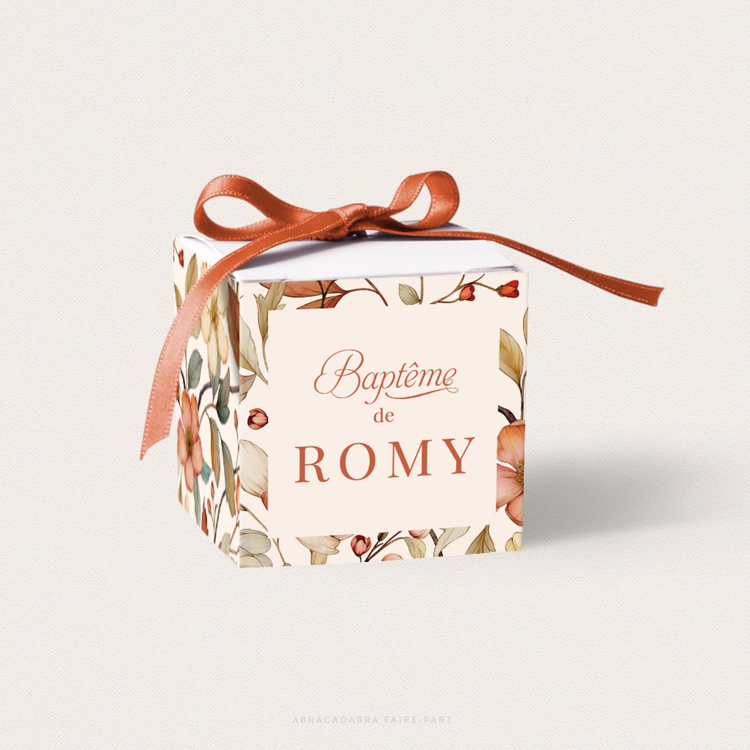 Baptism Favor Box Wild Flowers Terracotta Ribbon ROMY - Etsy