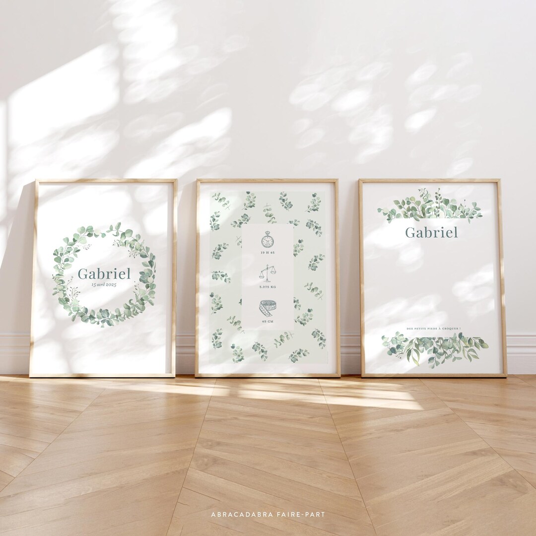 Personalized Eucalyptus Posters for Children's Room, Set of 3 ...