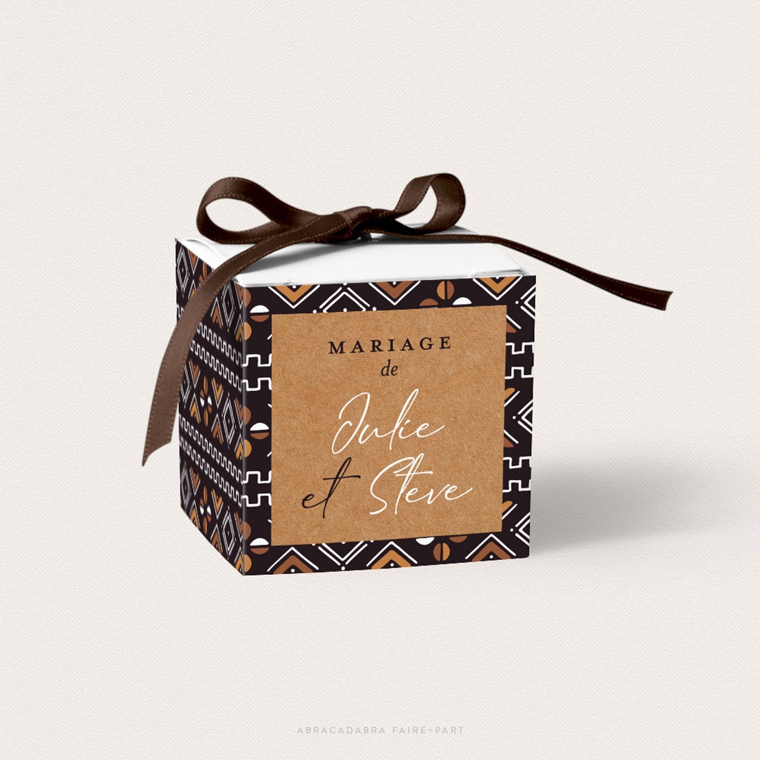 African Wedding Dragee Box, Bogolan Pattern and Imitation Brown Kraft ...