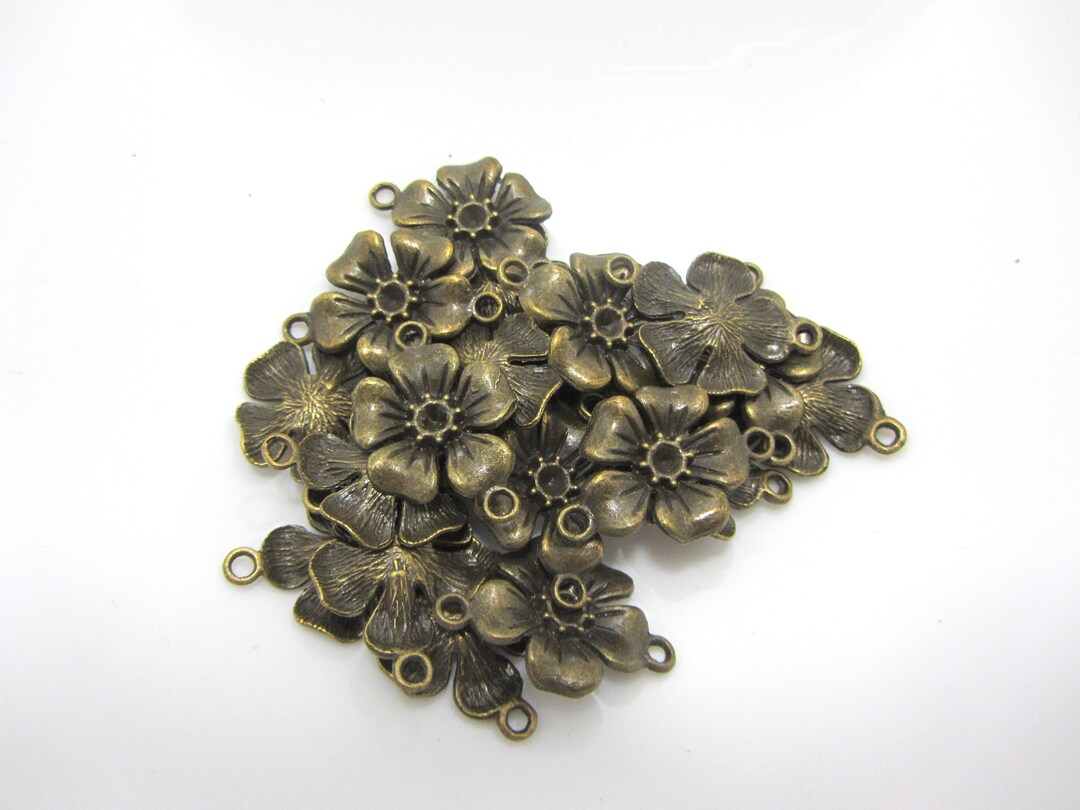 Set of 5 Bronze Flower Connectors - Etsy