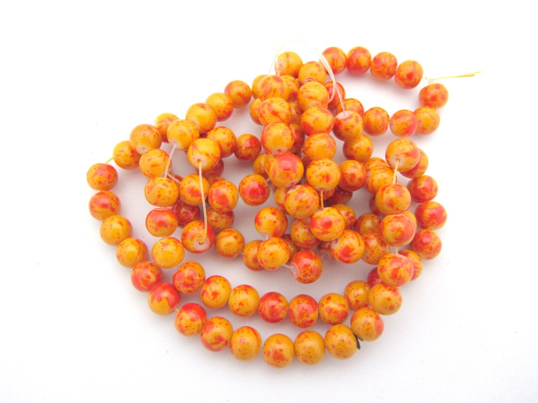 The Lot of 10 Round Glass Red Orange Beads Color - Etsy