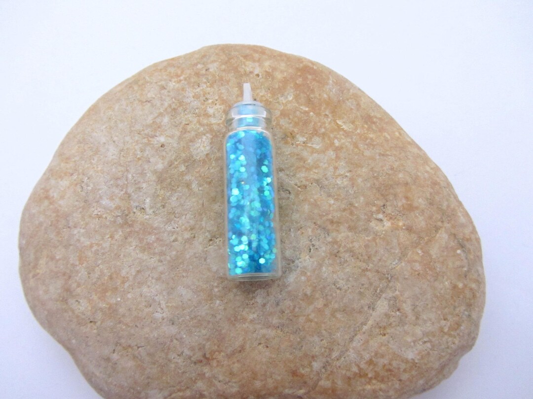 Big Glass Phial Filled With Small Glitter of Turquoise Blue Color - Etsy