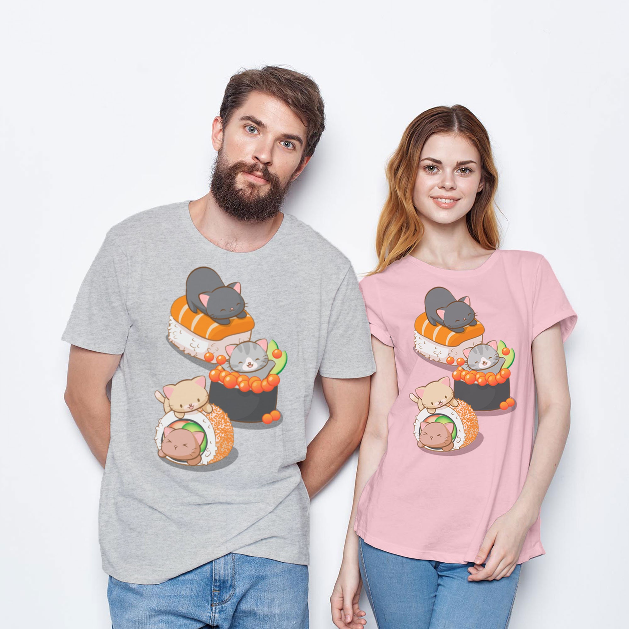 Cute Sushi Cat Kawaii Clothing - Nigiri, California Roll, Ikura Sushi ...