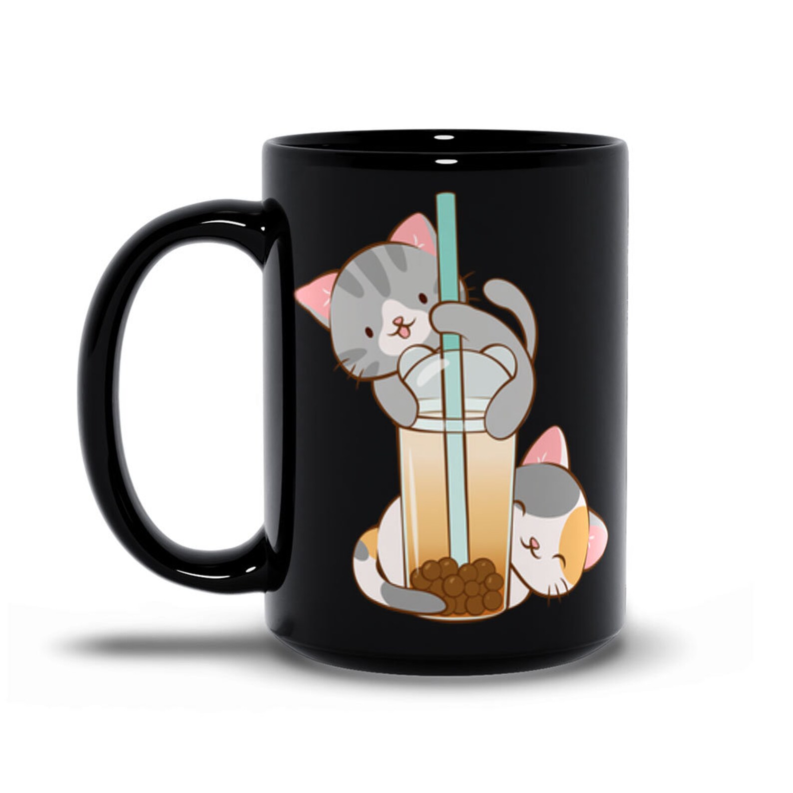 Boba Tea Kawaii Cat Mug for Bubble Tea Lovers / Cute Cat Coffee Mug for ...