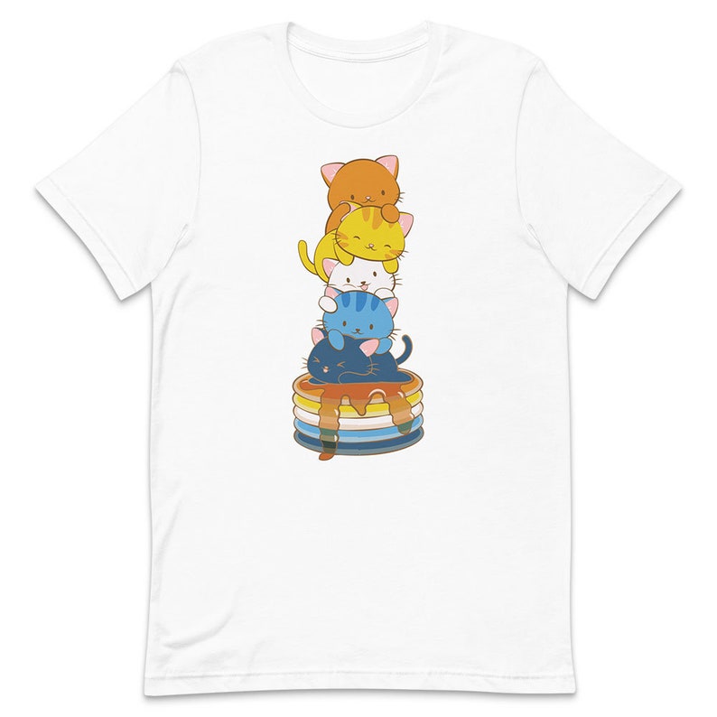 Kawaii Cat Aroace Pride T Shirt, Cute Cats on Pancakes Kawaii Clothing ...