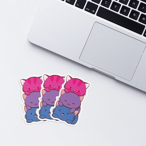 Kawaii Cats Bi Pride Sticker - Cute Pride Cat Sticker for Laptop ...
