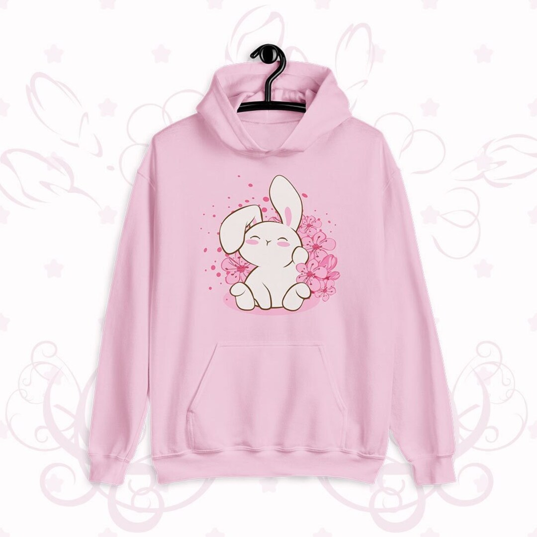 Cute Bunny Pastel Kawaii Hoodie, Pink Floral Year of the Rabbit Kawaii ...