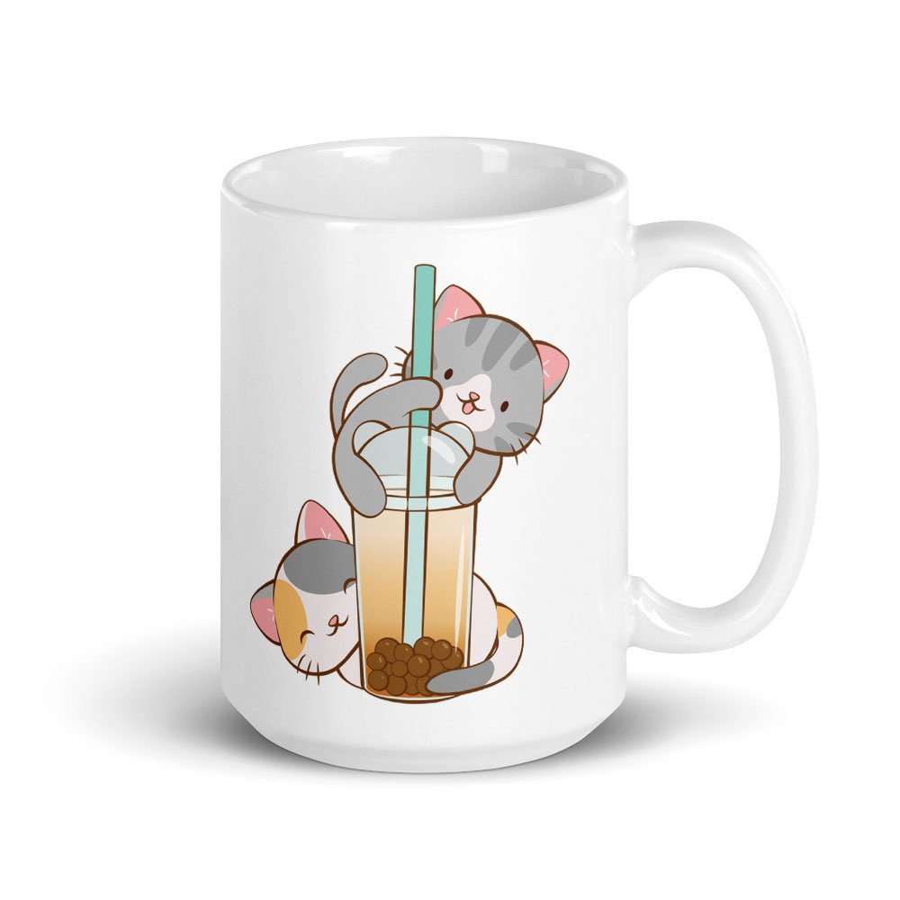 Boba Tea Kawaii Cat Mug for Bubble Tea Lovers / Cute Cat - Etsy