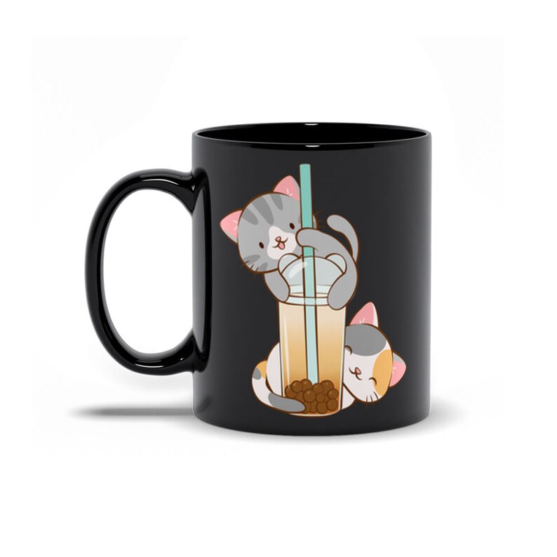 Boba Tea Kawaii Cat Mug for Bubble Tea Lovers / Cute Cat Coffee Mug for ...