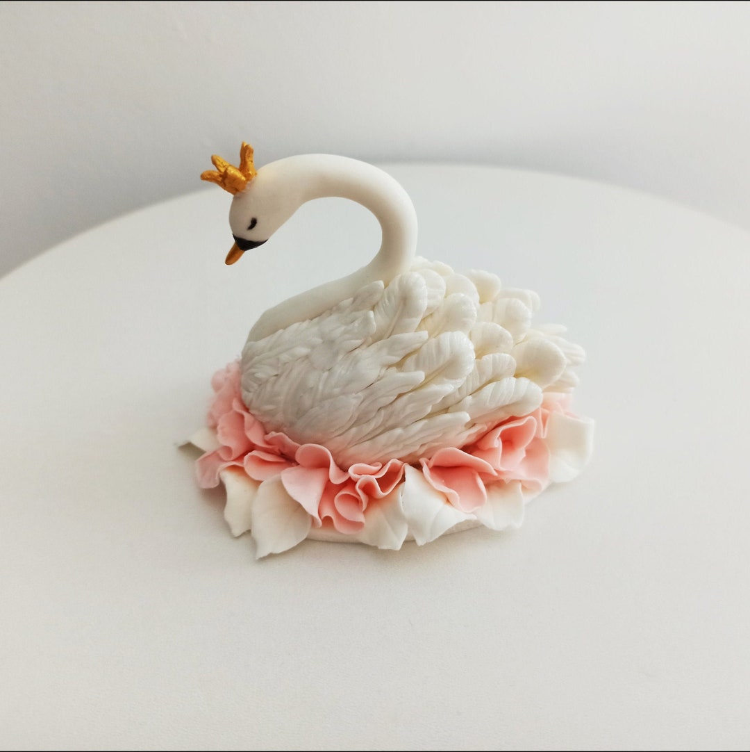 Swan With Crown Cake Topper Wedding Swans Sugar Paste Handmade Swans ...