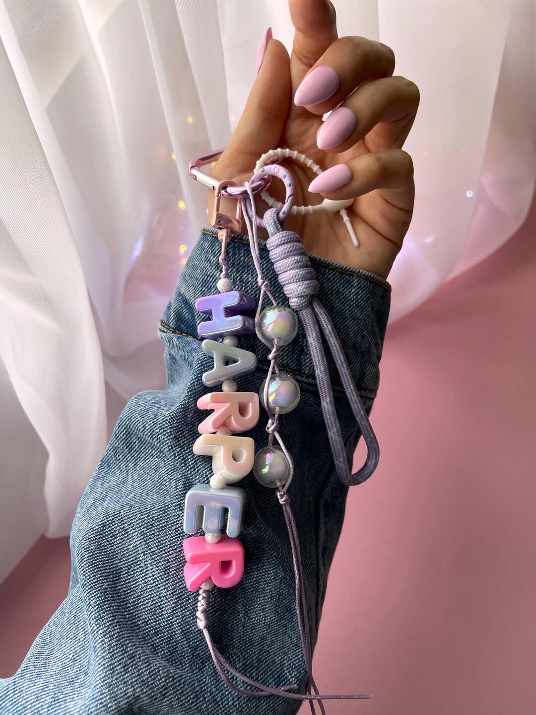 Custom Name Keychain Letter Bead Teen Backpack Charm College Student ...