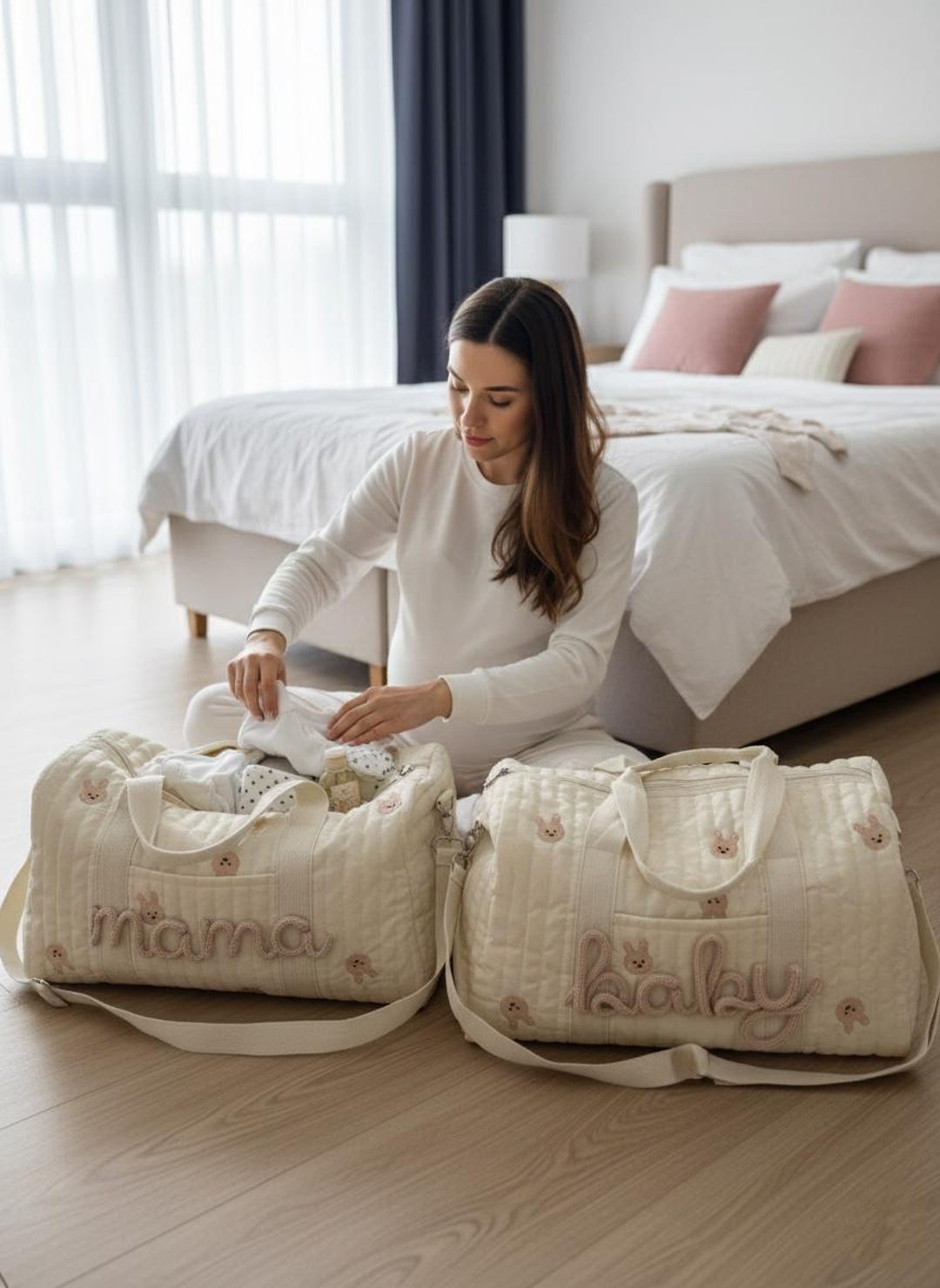 Matching Mama & Baby Name Bag - Newborn Hospital Organiser -weekend 2x ...