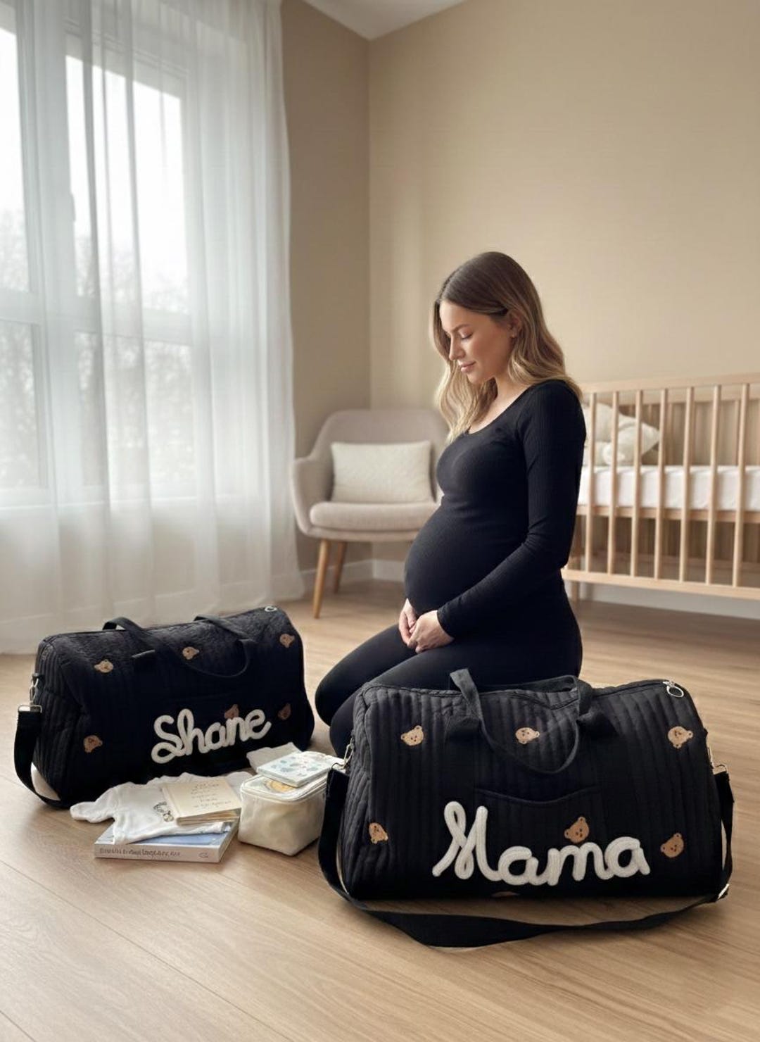 Matching Mama & Baby Name Bag - Newborn Hospital Organiser - Weekender ...