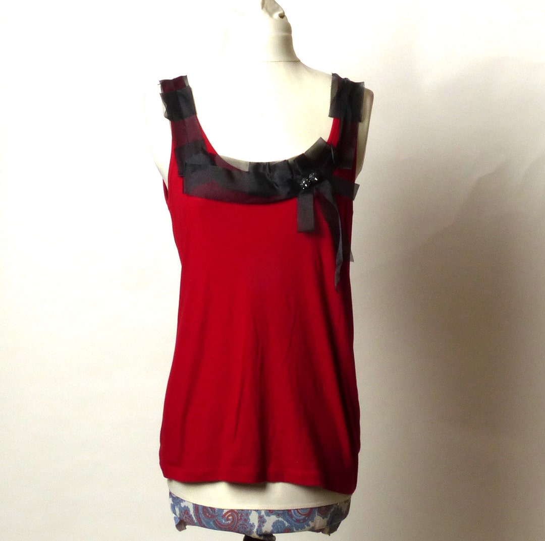 DKNY Red Tank Top With Black Net Bow Detail Tags Still On - Etsy