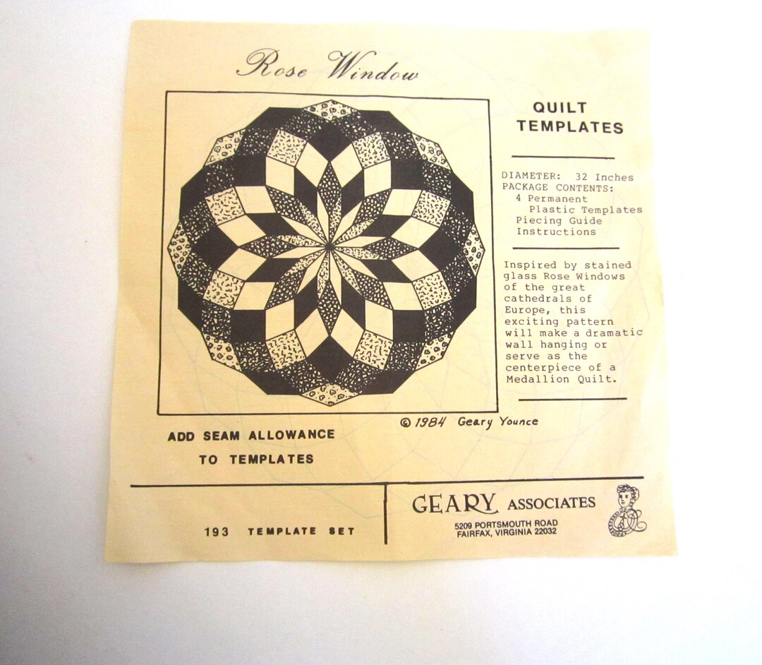 Vintage Rose Window Quilt Template Set From Geary Associates - #193 - Etsy
