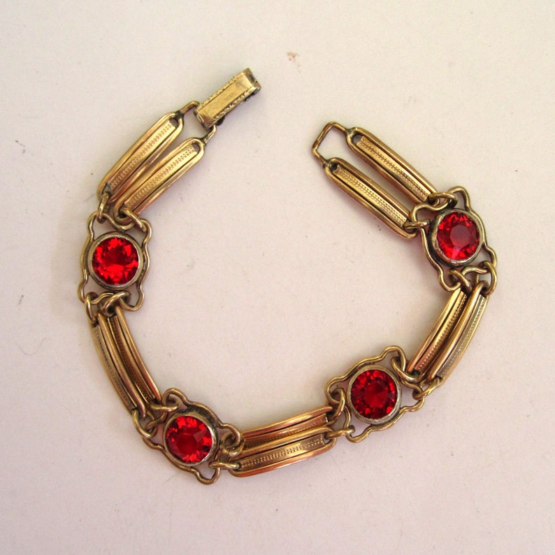 1/20 12K Gold Vermeil Red Glass Double Bar Bracelet - Etsy