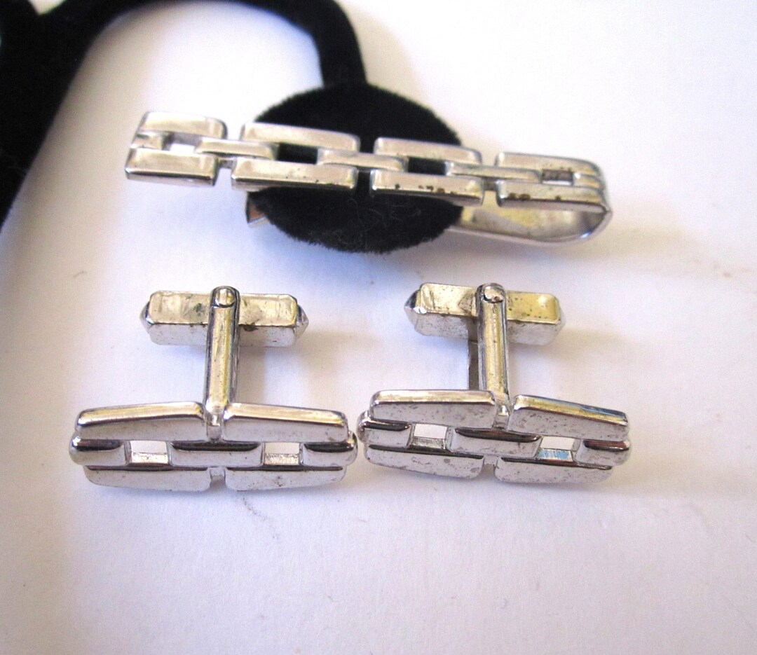 Circa 1970s Anson Silver Tone Tie and Cuff Links Set - Etsy