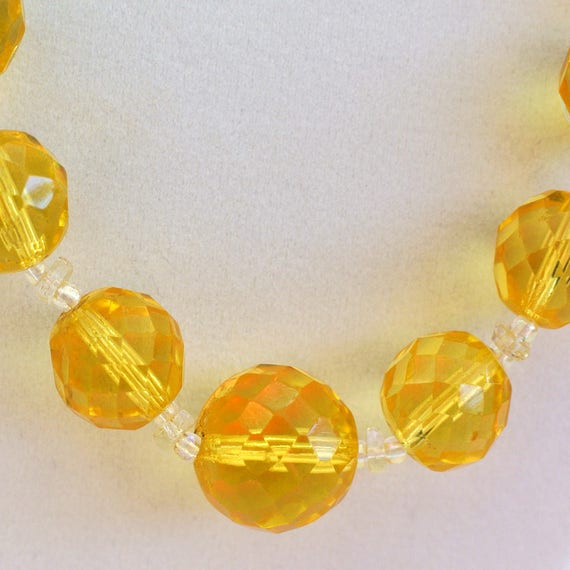 Art Deco Cut Crystal Yellow Bead Necklace - Gem