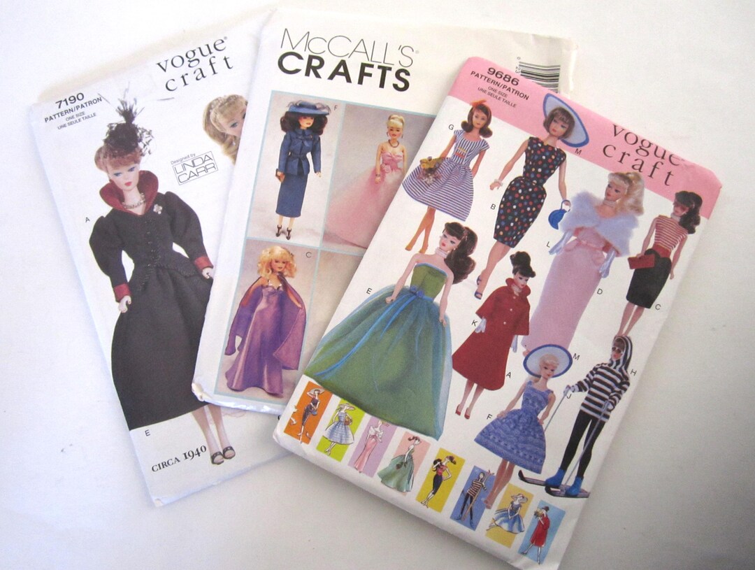 Trio of Vintage Barbie/11 1/2" Doll Patterns: Mccalls P460, Vogue Craft ...