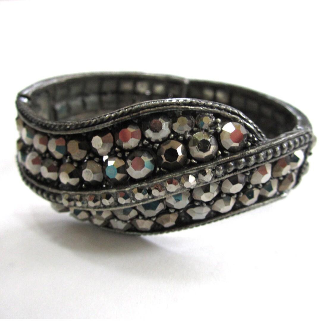 Circa 1950s-1960s Weiss Silver Rhinestone Hinged Cuff Bracelet - Etsy